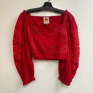 FARM Rio | Tops | Farm Rio Lace Blouse In Red | Poshmark